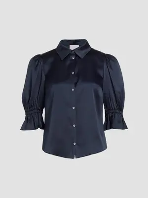 Cinq À Sept Fiona Silk Puff-sleeve Blouse - Navy
