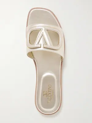 Valentino Garavani Vlogo Cutout Metallic Leather Slides - Gold