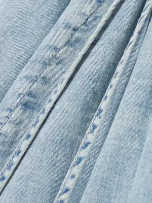FRAME Gathered Cotton And Linen-blend Chambray Blouse - Blue