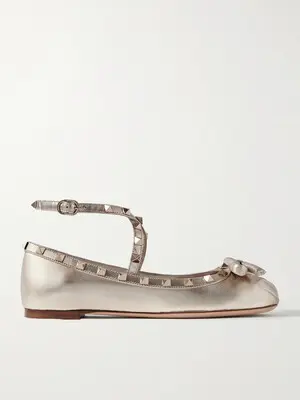Valentino Garavani Rockstud Metallic Leather Ballet Flats - Gold