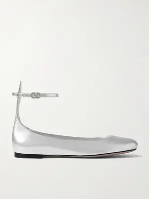 Valentino Garavani Tan-go Metallic Leather Ballet Flats - Silver
