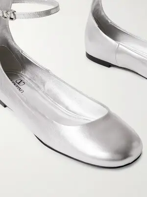 Valentino Garavani Tan-go Metallic Leather Ballet Flats - Silver