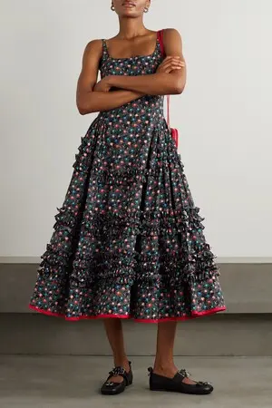 Molly Goddard Ruby Tiered Ruffled Satin-Trimmed Floral-Print
