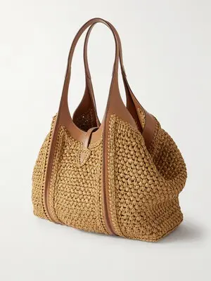 TOD'S T Timeless Raffia Shoulder Bag - Neutrals