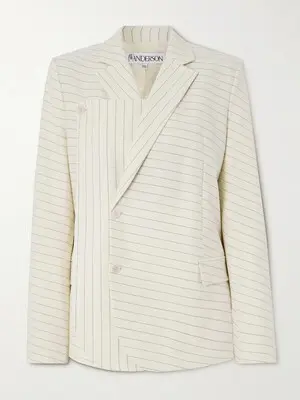 JW Anderson Paneled Striped Wool-blend Drill Blazer