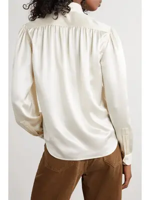Saint Laurent Cropped Silk-charmeuse Blouse - Neutrals