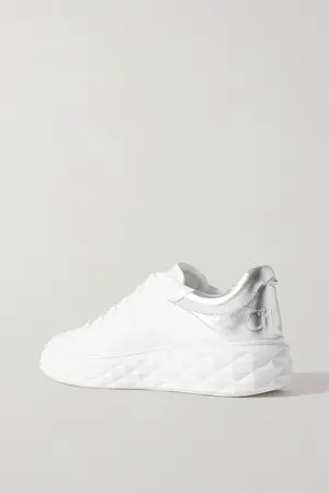 JIMMY CHOO Diamond Maxi Metallic Leather Platform Sneakers - White
