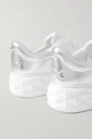 JIMMY CHOO Diamond Maxi Metallic Leather Platform Sneakers - White