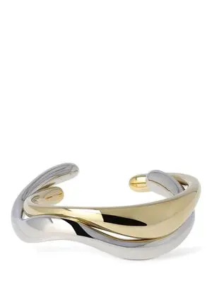 Saint Laurent Set Of 2 Wavy Metal Cuff Bracelets - Gold,silver