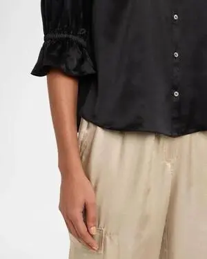 Cinq À Sept Fiona Silk Satin Top - Black