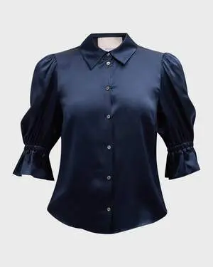 Navy Silk Blouse Blouses