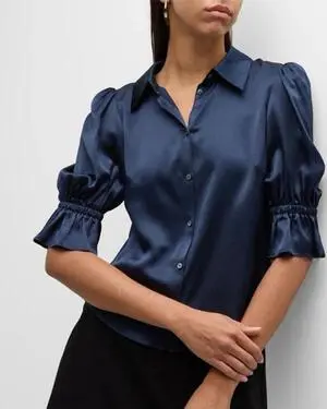 Cinq À Sept Fiona Silk Satin Top - Navy
