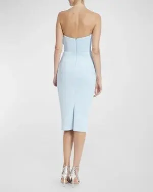 Badgley Mischka Strapless Bow-front Bodycon Midi Dress - Azure