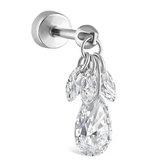 MARIA TASH Floating Pear Diamond Plume Threaded Charm Earring - White