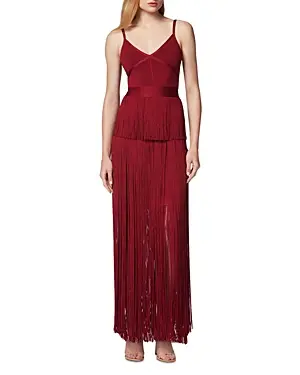 herve leger red fringe dress Herve Leger Fringed Textured Chenille Midi Dress In Crimson - 70% Off