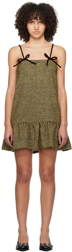 GANNI GANNI Yellow & Black Checkered Minidress - 358 Blazing Yellow