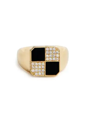 Yvonne Léon Petit Damier 9kt Gold Pinky Ring - Black