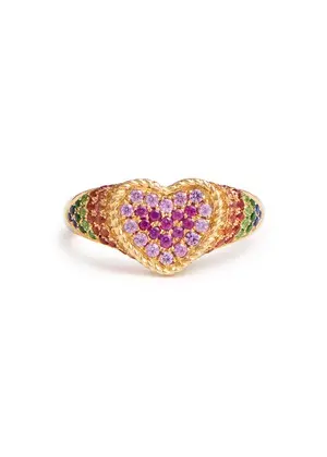 Yvonne Léon Baby Chevaliere Coeur 9kt Gold Pinky Ring - Multicoloured