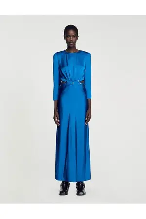 sandro satin look midi dress Sandro Satin-Finish Maxi Dress - Blue