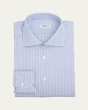 Kiton Cotton Multi-stripe Dress Shirt - Blu