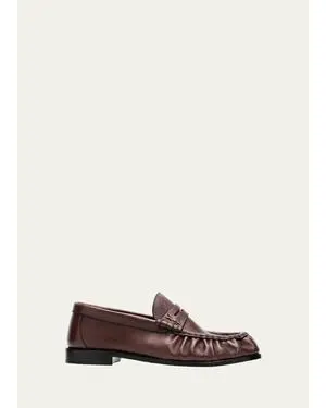 Saint Laurent Le Leather YSL Penny Loafers Paris Brown