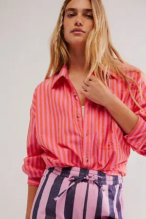 Free People We The Free Freddie Striped Shirt Orange Combo