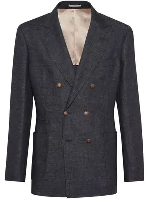 Brunello Cucinelli Double-breasted Linen Blazer - Black