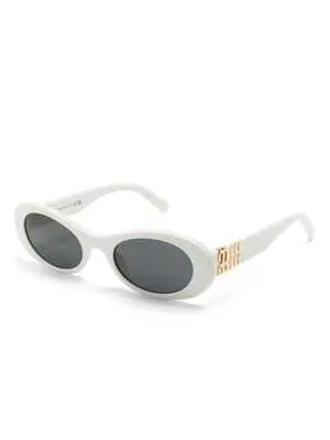 Miu Miu Oval Logo-detail Sunglasses - White