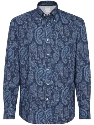 Brunello Cucinelli Paisley-print Cotton Shirt - Blue