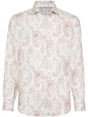 Brunello Cucinelli Paisley-print Linen Shirt - Neutrals