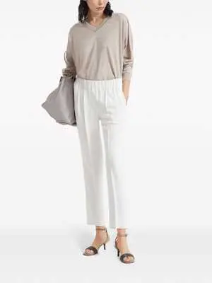 Brunello Cucinelli Silk-blend Cropped Trousers - White