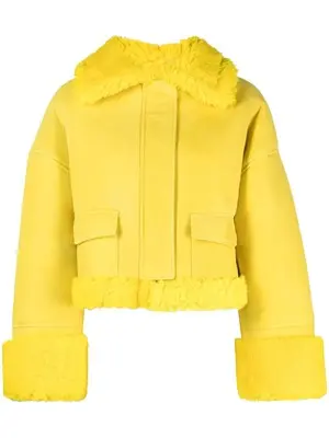 Gcds Shearling-collar Leather Jacket - Yellow