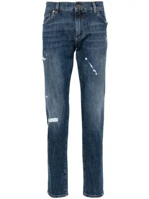 Dolce & Gabbana Ripped-detail Tapered Jeans - Blue