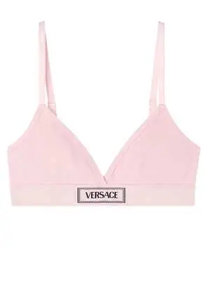 Versace Logo-patch Cotton-blend Bra - Pink