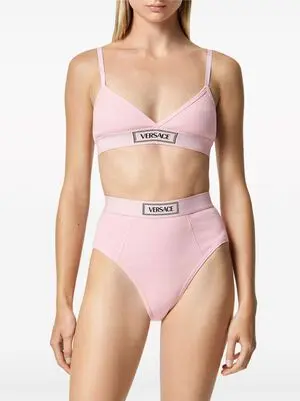 Versace Logo-patch Cotton-blend Bra - Pink