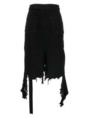 Rick Owens Distressed Denim Midi Skirt