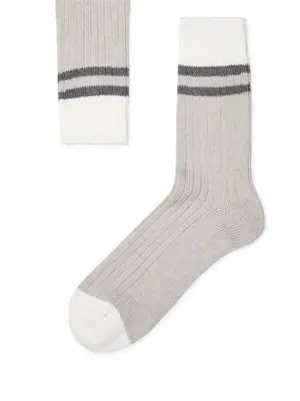 Brunello Cucinelli Stripe-detail Cotton Socks - Neutrals