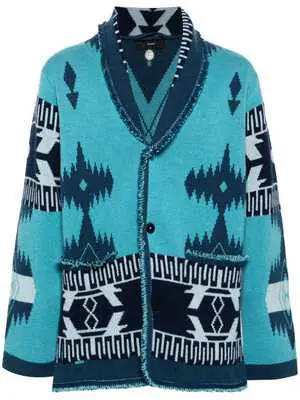 Alanui Icon Pattern Jacquard Cashmere Cardigan - Blue