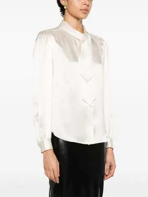Saint Laurent Lavallière-neck Silk-satin Blouse - Neutrals