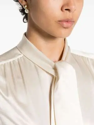 Saint Laurent Lavallière-neck Silk-satin Blouse - Neutrals