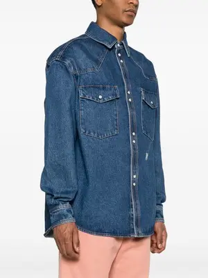 Palm Angels Logo-embroidered Denim Shirt - Blue
