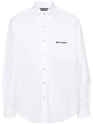 Palm Angels Logo-embroidered Cotton Shirt - White