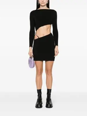 Gcds Asymmetric Fine-ribbed Minidress - Black