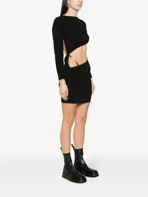 Gcds Asymmetric Fine-ribbed Minidress - Black