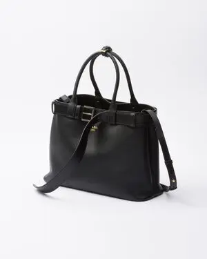 Prada Buckle Leather Handbag - Black