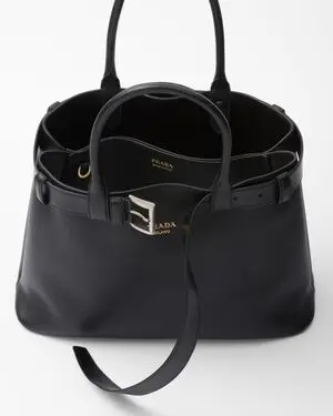Prada Buckle Leather Handbag - Black
