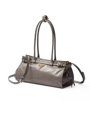 Prada Bonnie Medium Leather Handbag - Grey