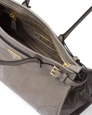 Prada Bonnie Medium Leather Handbag - Grey
