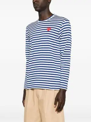 Play Comme Des Garcon Striped Heart-patch T-shirt - Blue