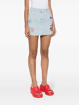 Kenzo Floral-embroidered Denim Mini Skirt